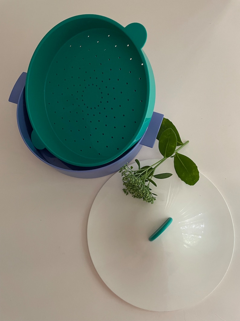 90's Tupperware Microwave Steamer 3 Piece Set Teal Steamer Blue Dish ...