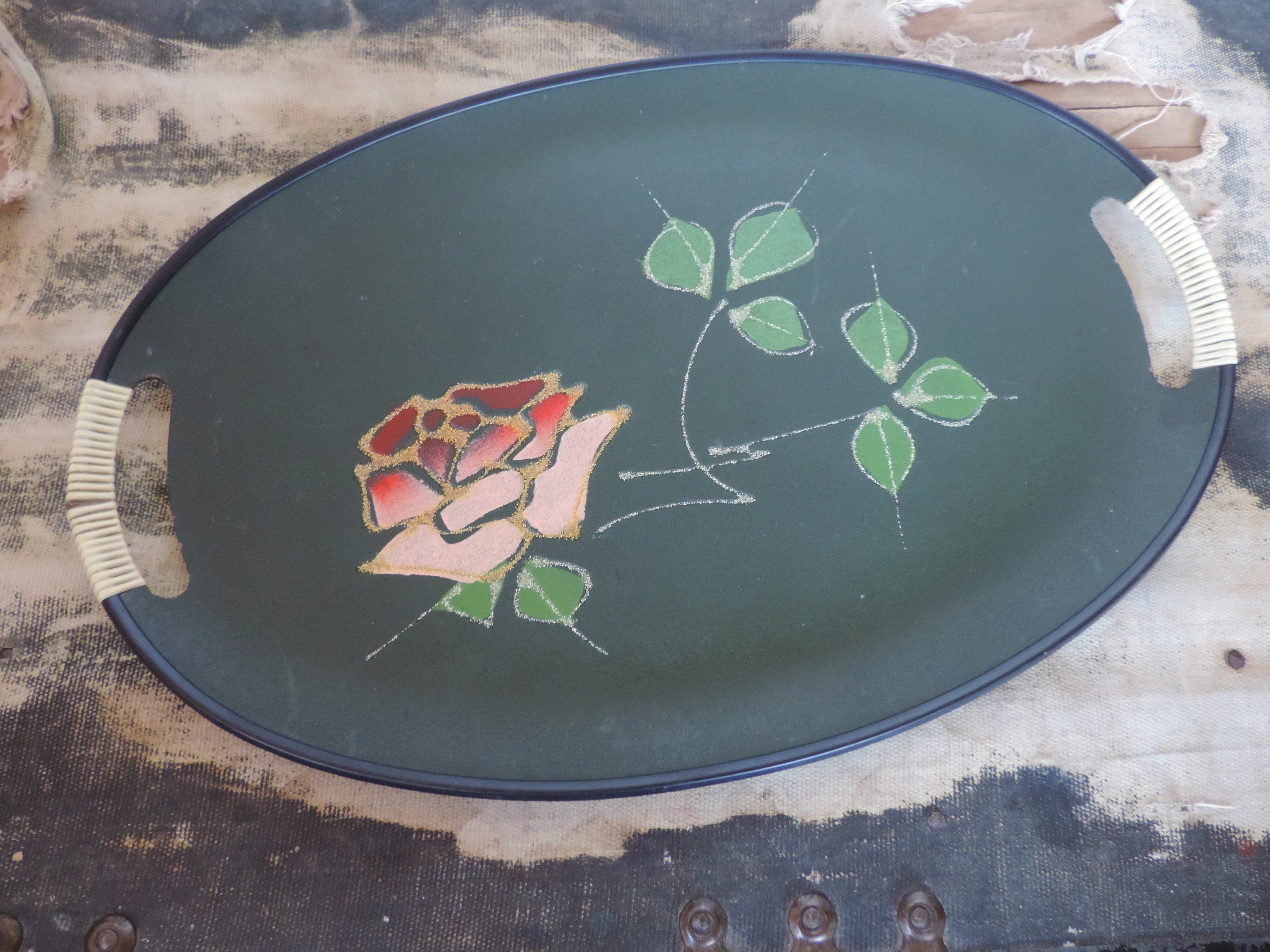 Mid Century Modern Cocktail Bar Tray Fiberglass Textured Floral Serving ...