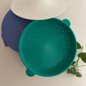 90's Tupperware Microwave Steamer 3 Piece Set Teal Steamer Blue Dish ...