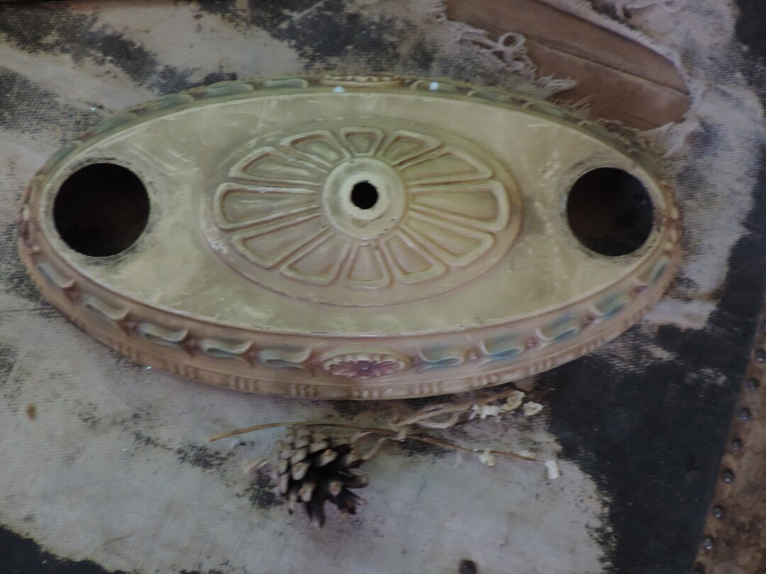 Victorian Pressed Tin Ceiling Light Cover, Dual Socket, Rustic Patina ...