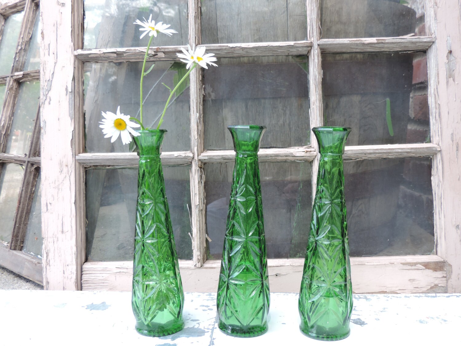Vintage Green Bud Vases Set of Three Emerald Green Bud Vases - Etsy