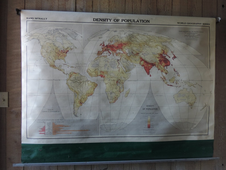 1954 RAND Mcnally World School Map Pull Down Map World Geography Series ...