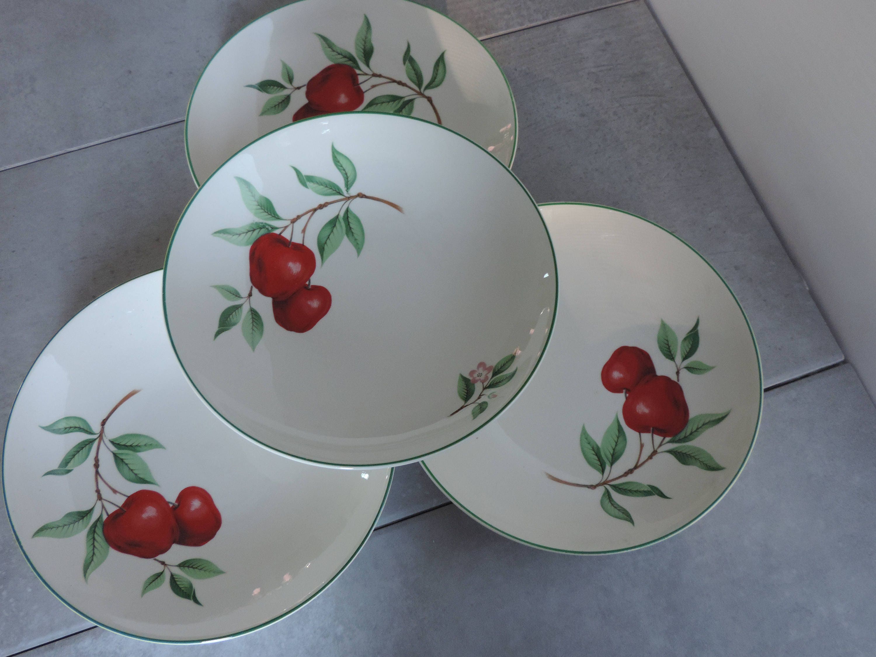 Vintage Homer Laughlin Soup Vegetable Bowls Rhythm Red Apple Pattern ...