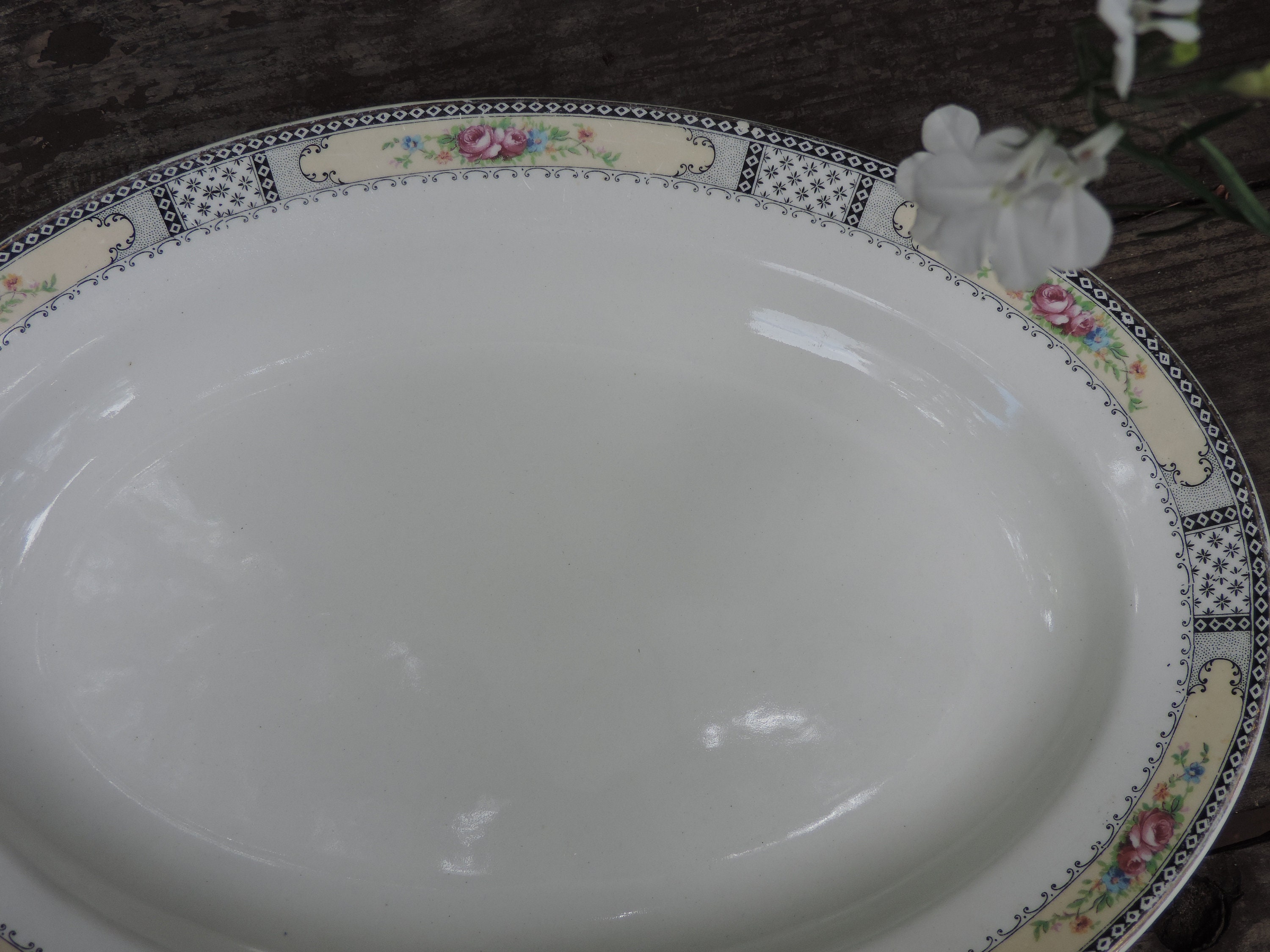 Vintage GRINDLEY ENGLISH CHINA Platter Black and White Minimalist Fleur ...