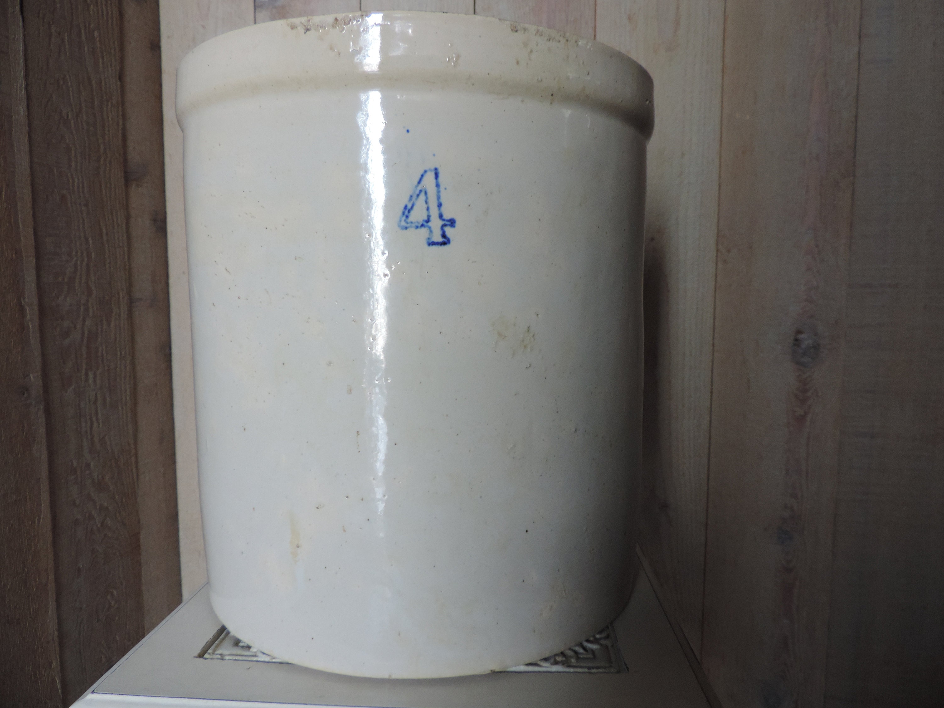 Antique 4 Crock Stoneware 4 Gallon Crock Farmhouse Decor Country ...