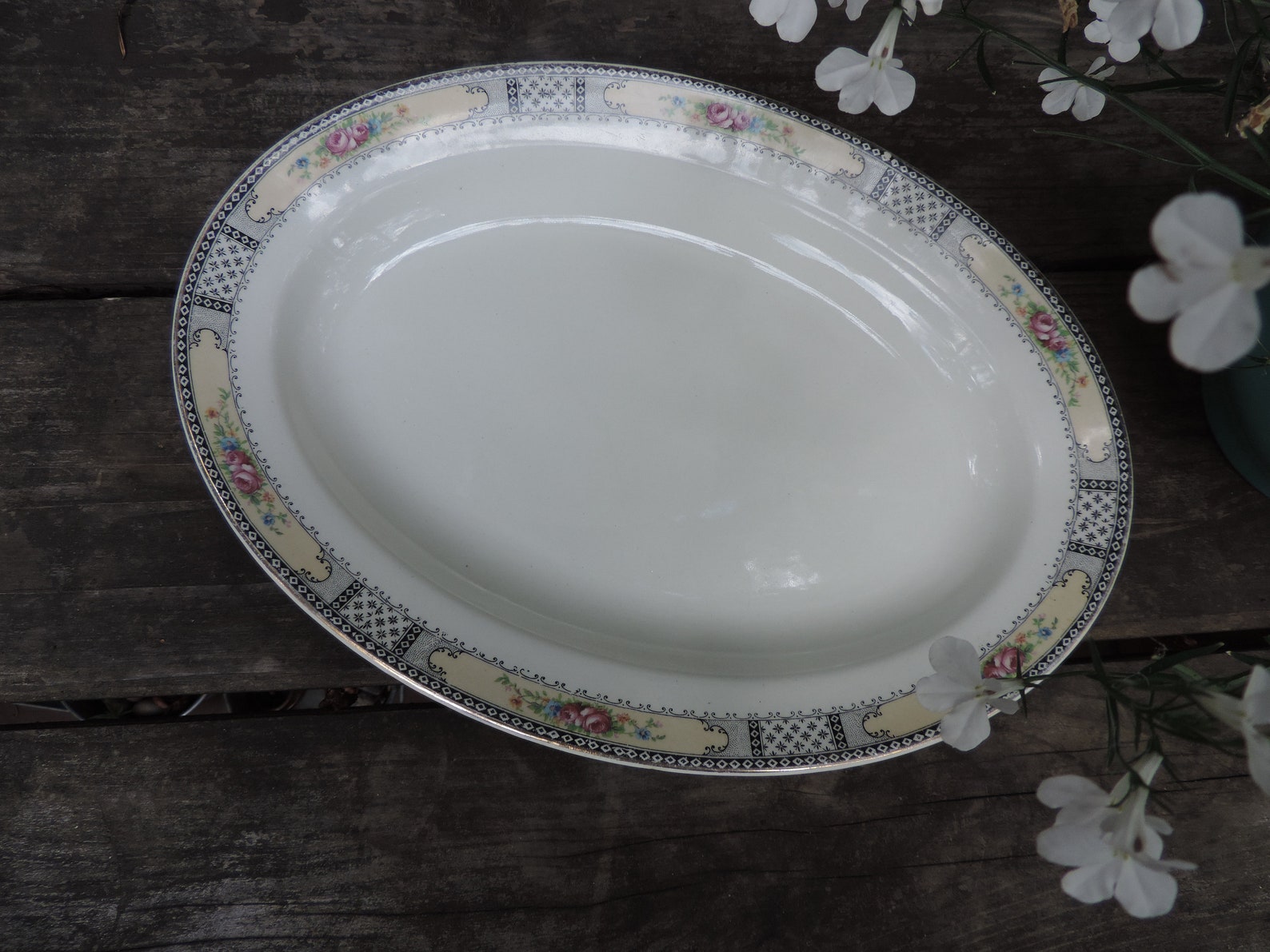 Vintage GRINDLEY ENGLISH CHINA Platter Black and White Minimalist Fleur ...