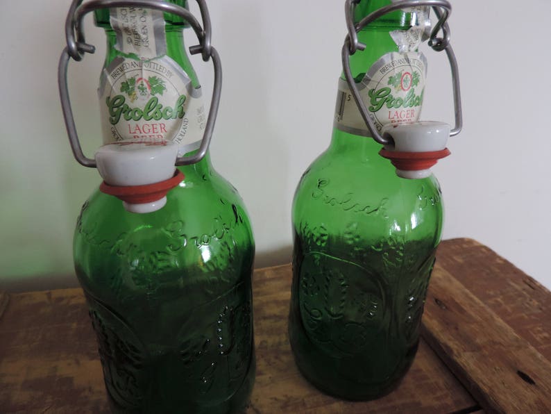 Vintage Grolsche Beer Bottles 1980 Set of 2 Ornate Green - Etsy Canada