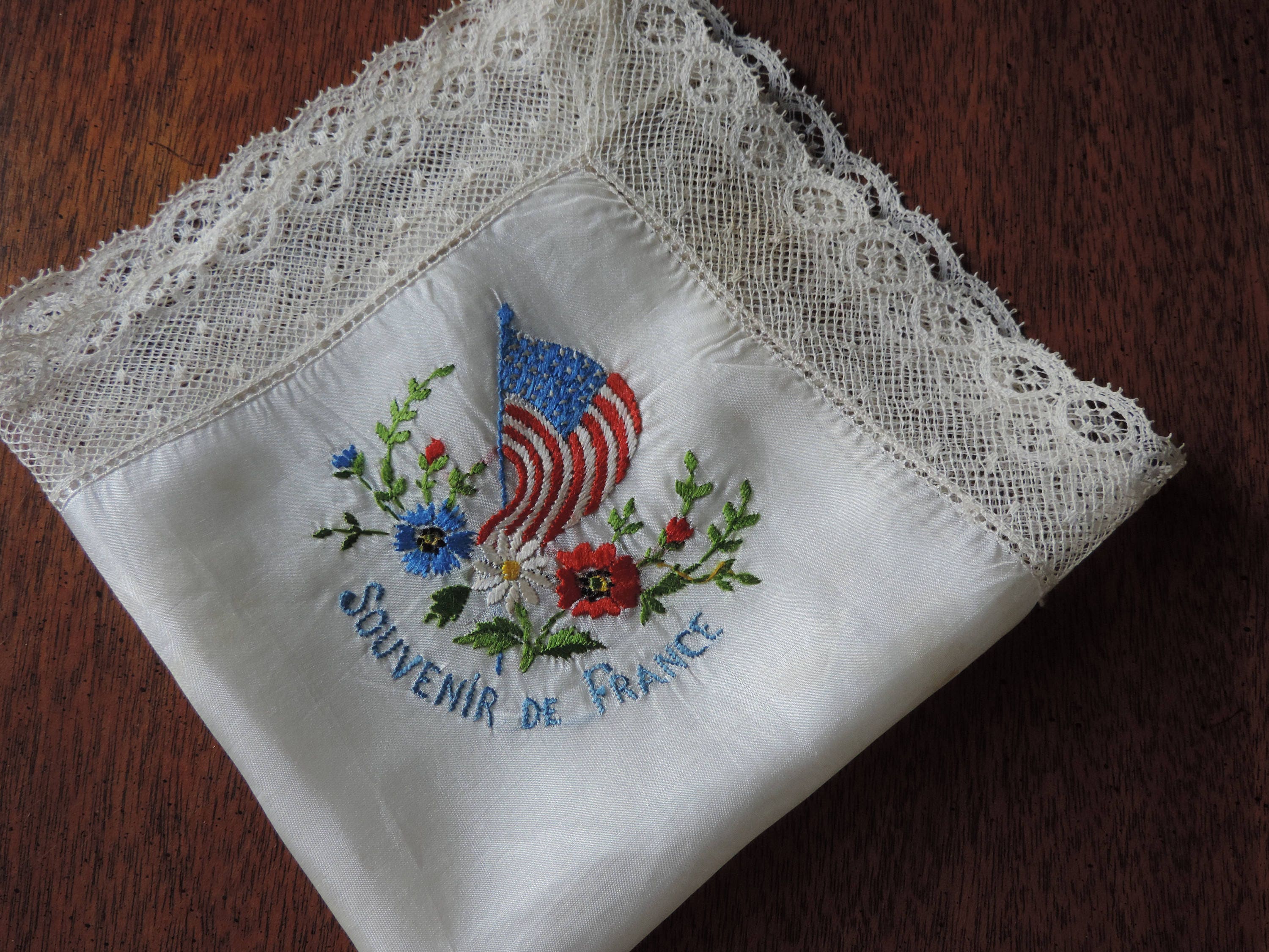 Vintage Handkerchief French Linen Creamy Silk Lace Hand Embroidered ...