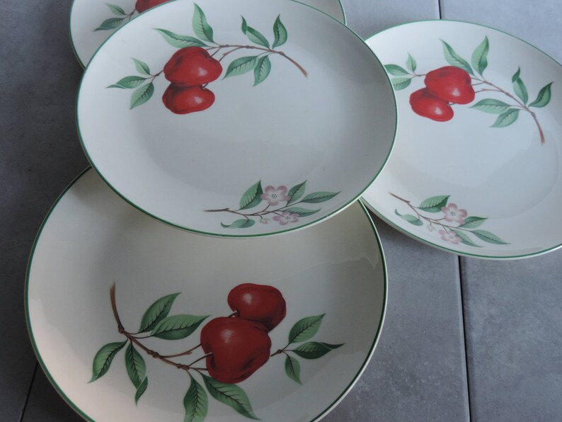 Vintage Homer Laughlin Plates Rhythm Red Apple Pattern Set of 4 Dinner ...