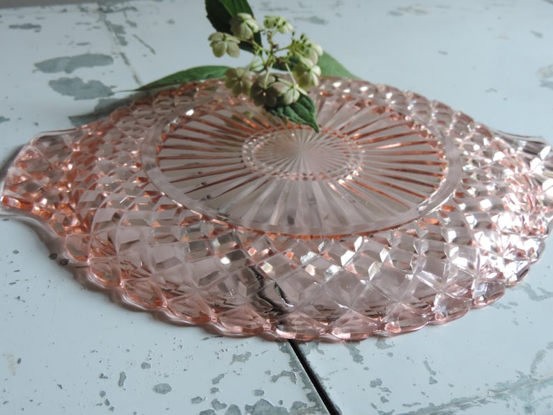 Pink Depression Glass Cake Plate Anchor Hocking Waterford Cake Plate ...