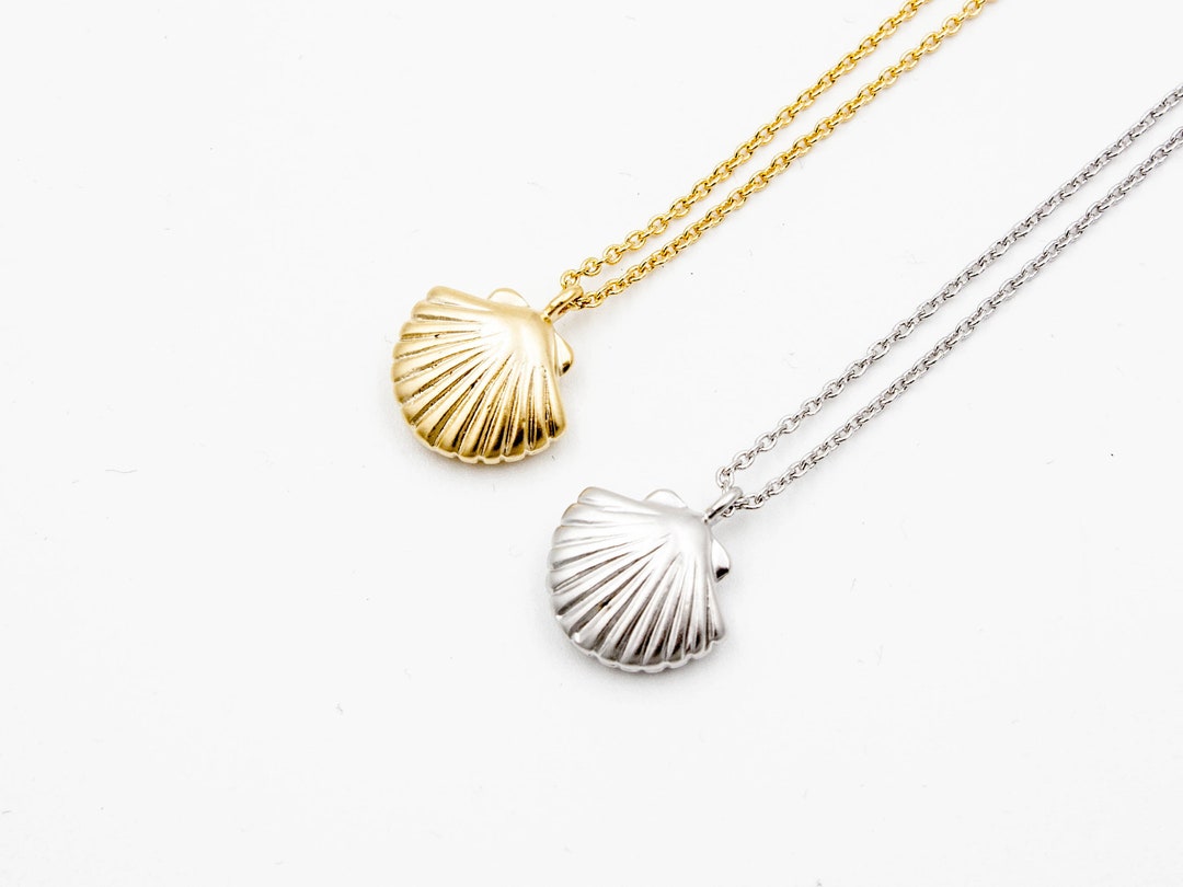 Sea Shell Clam Charm Dainty Choker Necklace, Gold or Silver Yun ...