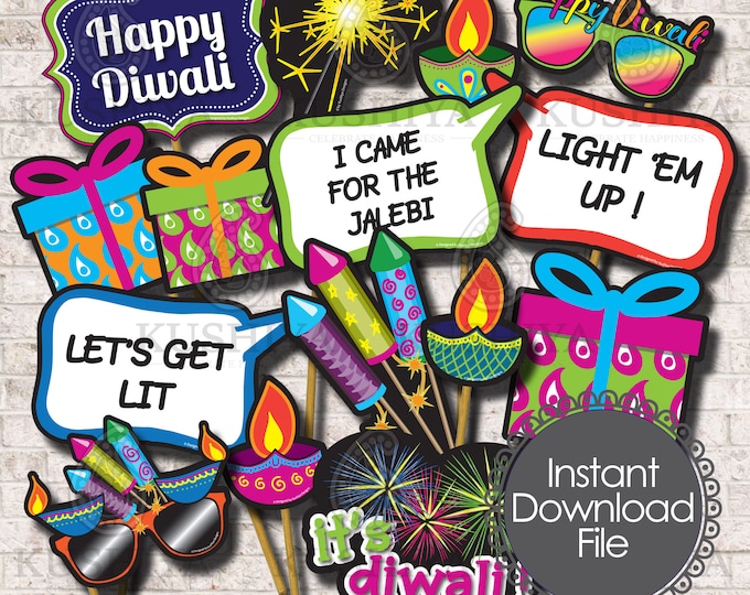 Diwali Party Photo Booth Props Set of 14 Diwali - Etsy
