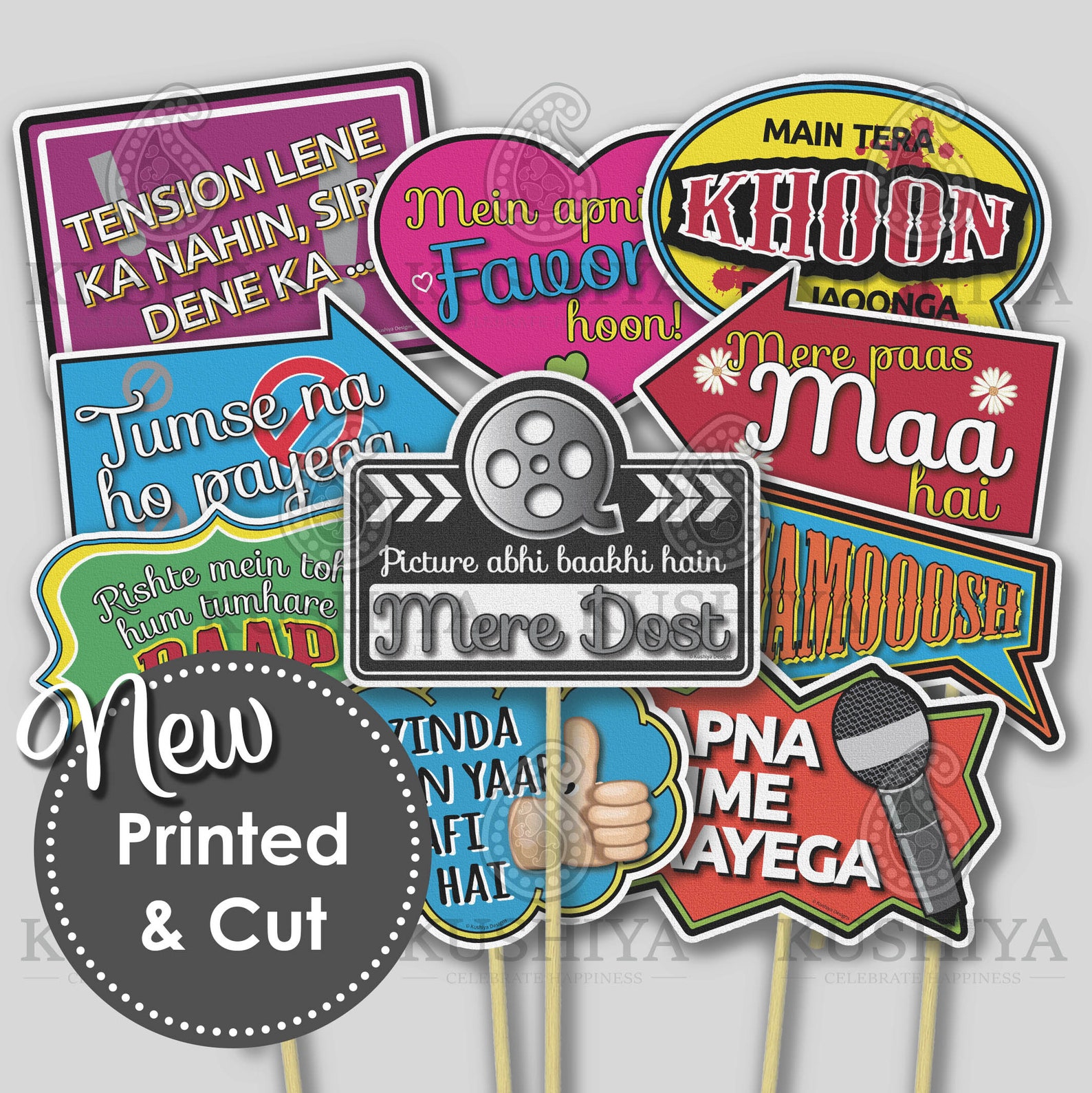 Printed and Cut Bollywood Film Dialogue Photo Booth Props | Etsy