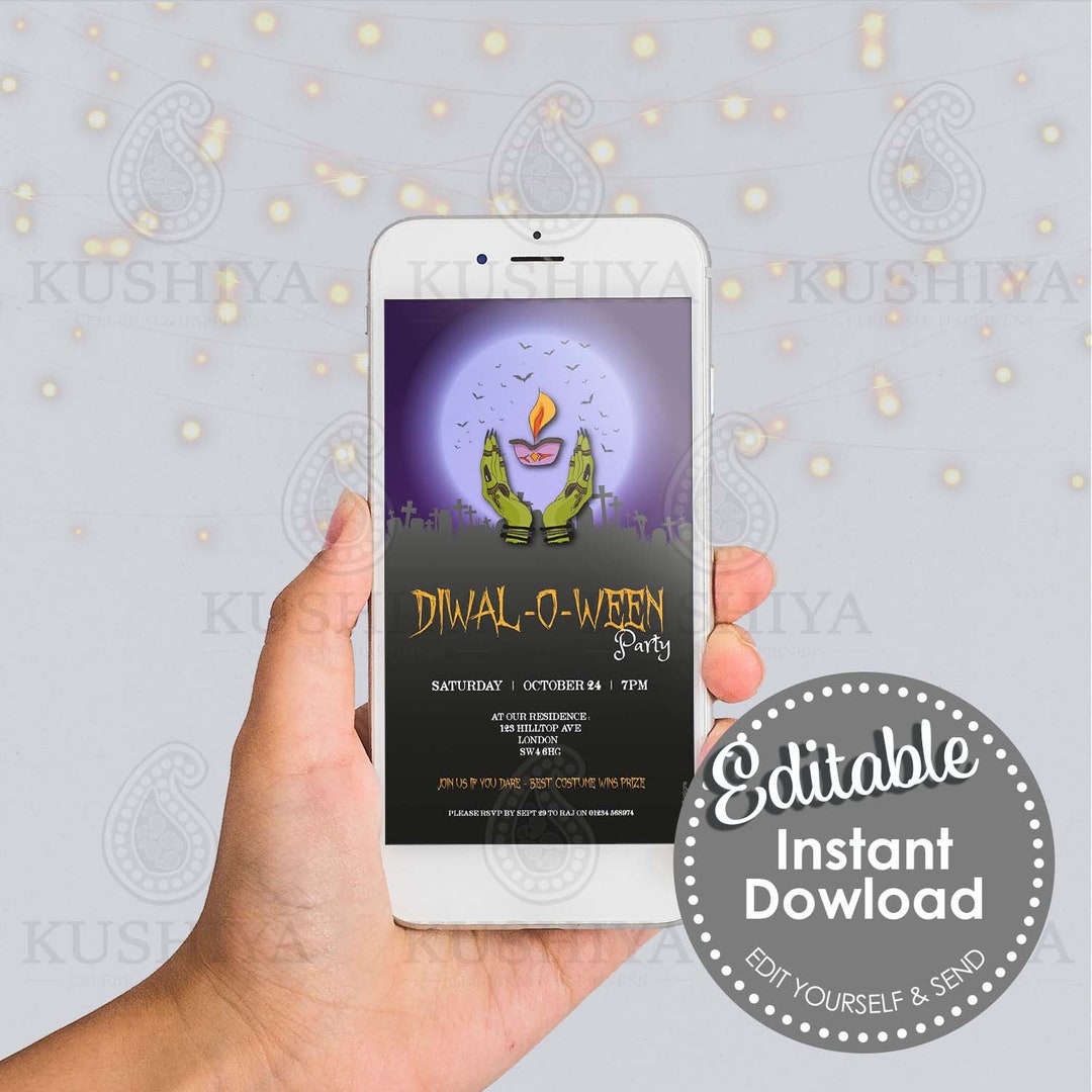 Diwal-o-ween Mobile Digital Invitation - Halloween, Diwali, Desi Themed ...