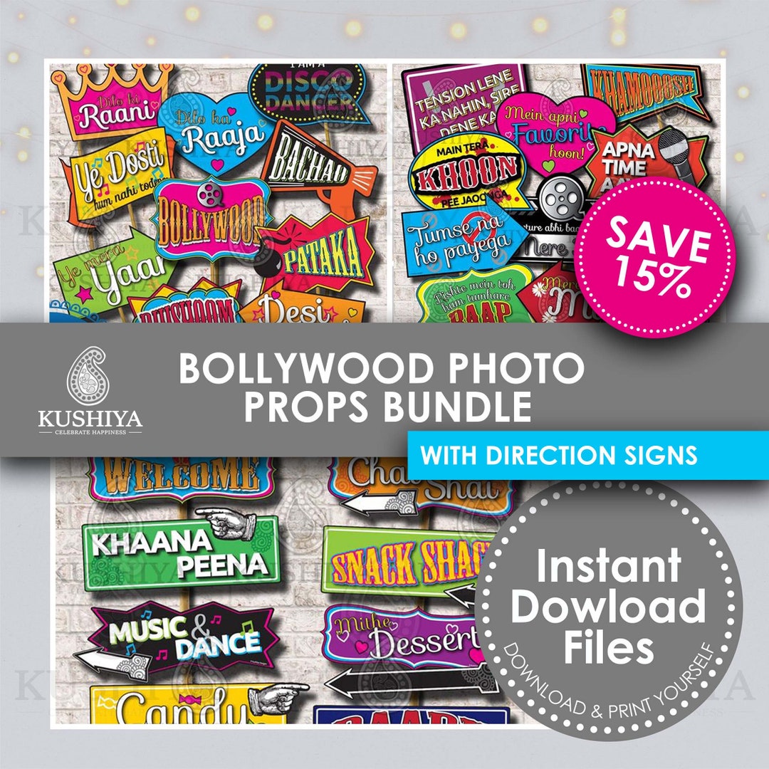Bollywood Themed Party Bundle - Includes 2 Sets of Photo Props and 1 ...
