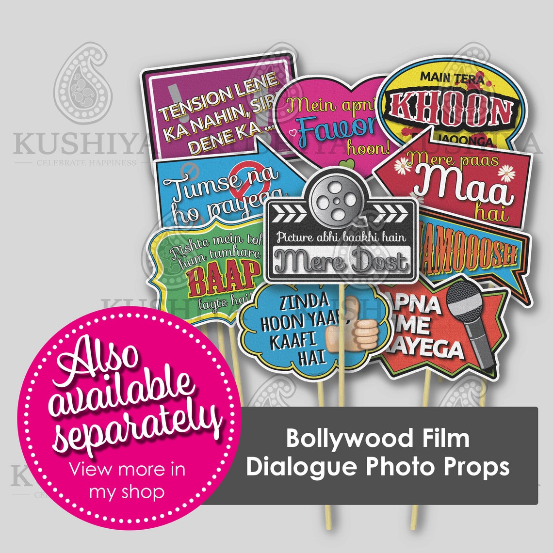 Printed and Cut Bollywood Party Photo Booth Props Set of 10 | Etsy