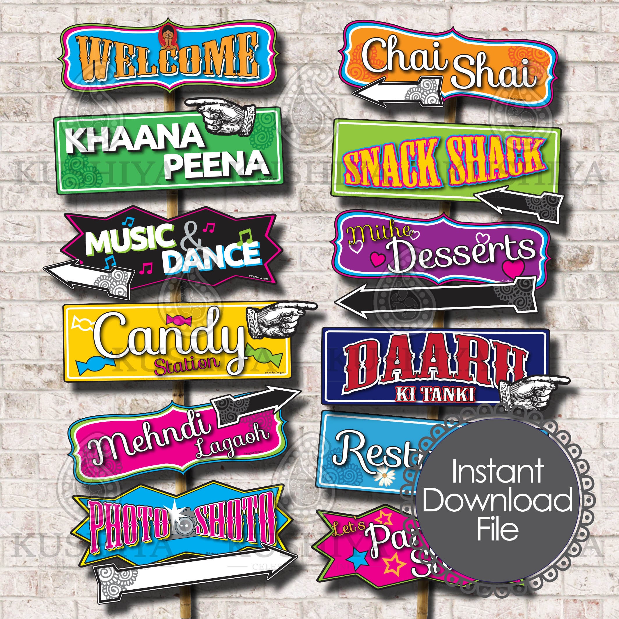 Bollywood Party Direction Signs Set of 12 Bollywood Style | Etsy