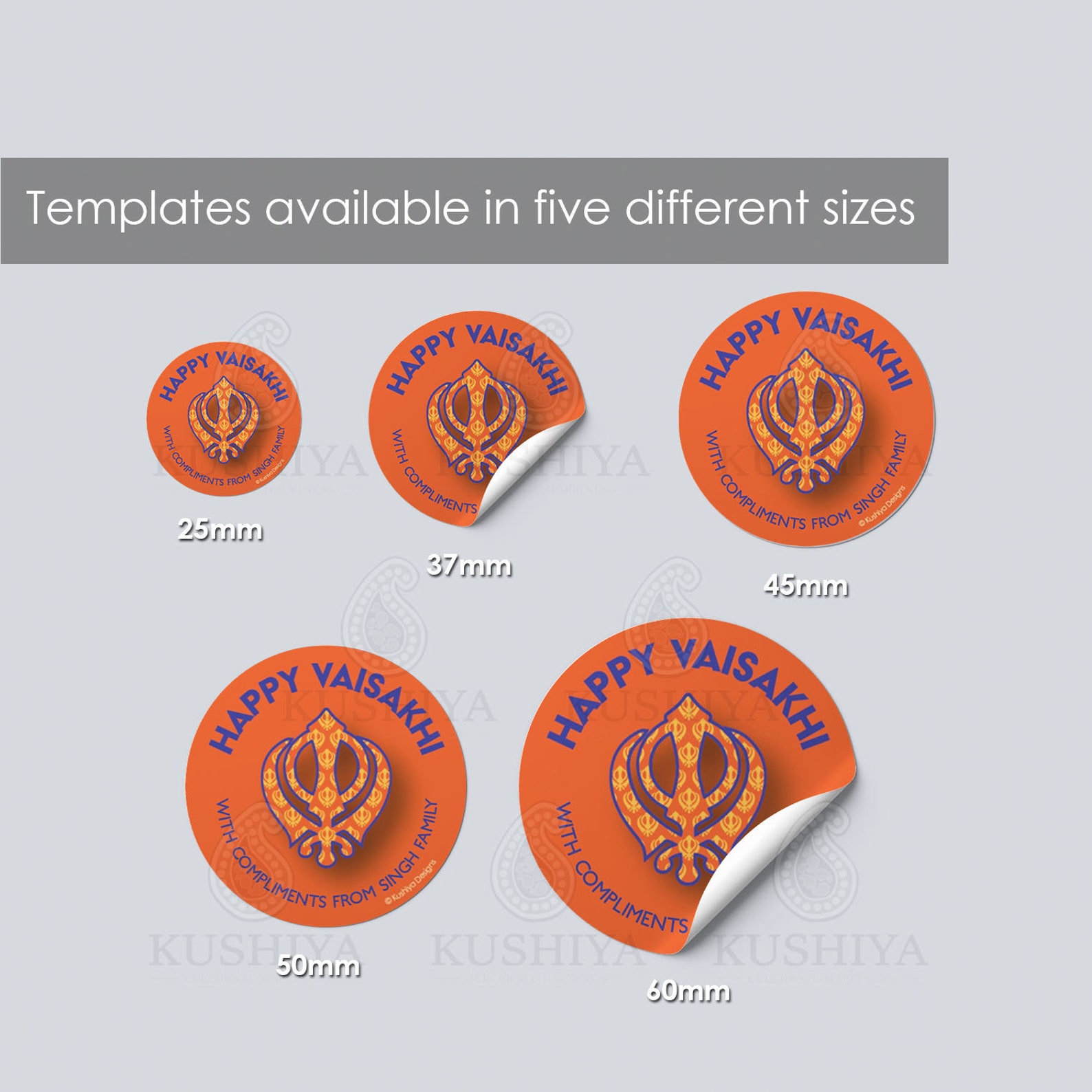 Happy Vaisakhi Orange Circle Sticker - Khanda, Sikh, Editable ...