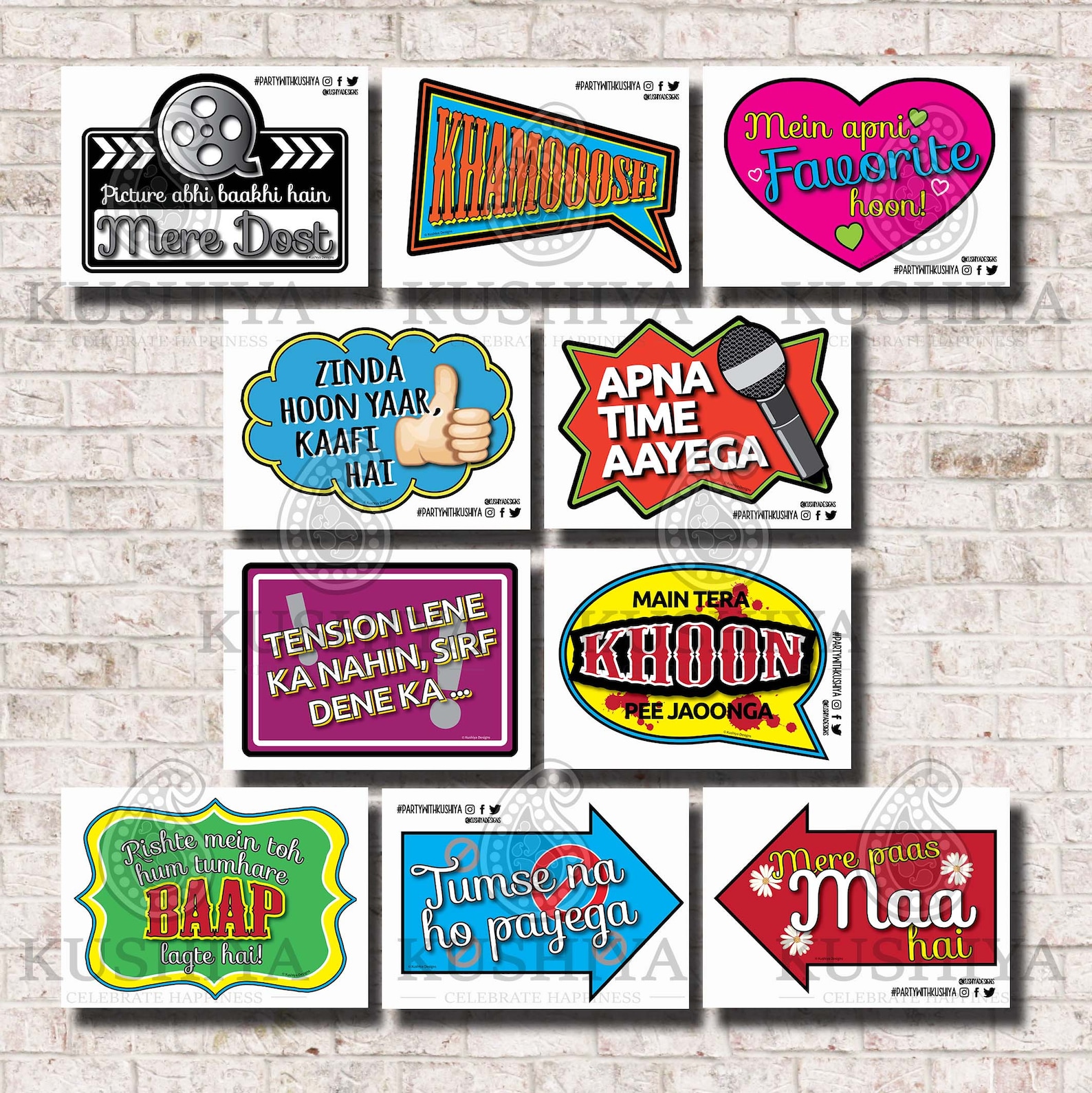 Bollywood Film Dialogue Photo Booth Props - Set of 10 - Bollywood Party ...