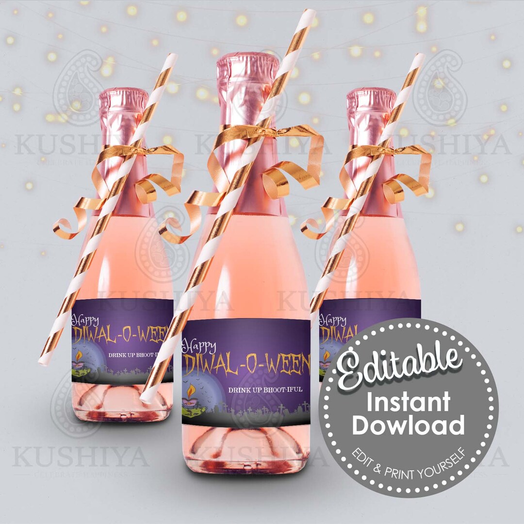 Diwal-o-ween Mini Champagne Bottle Label - Halloween, Diwali, Indian ...
