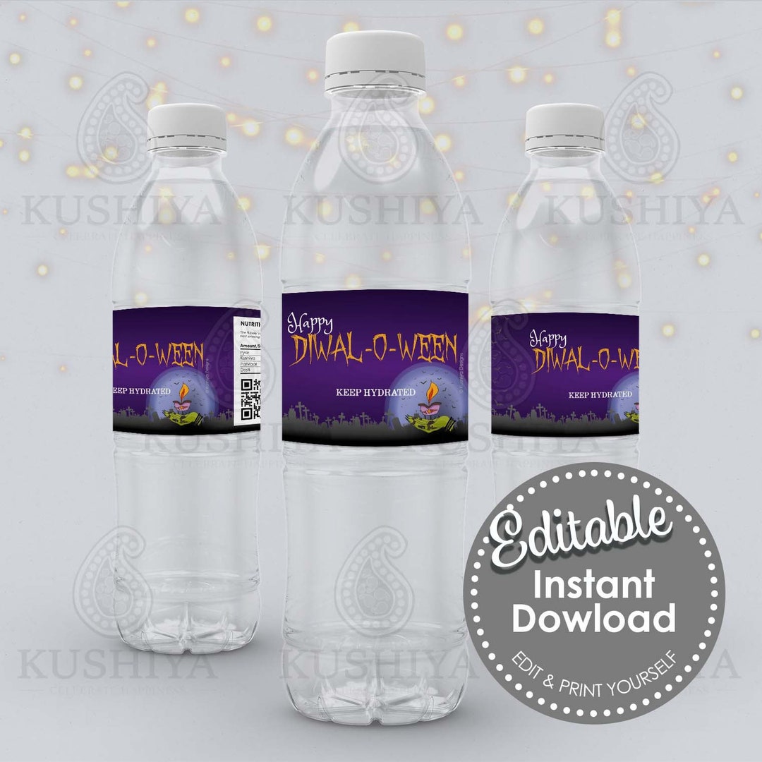 Diwal-o-ween Water Bottle Wrap - Halloween, Diwali, Indian, Desi ...