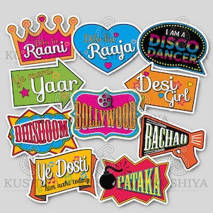 Printed and Cut Bollywood Party Photo Booth Props Set of 10 Indian ...
