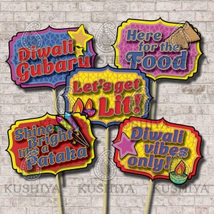 Diwali Themed Wordy Photo Booth Props - Set of 10 -diwali Celebrations ...