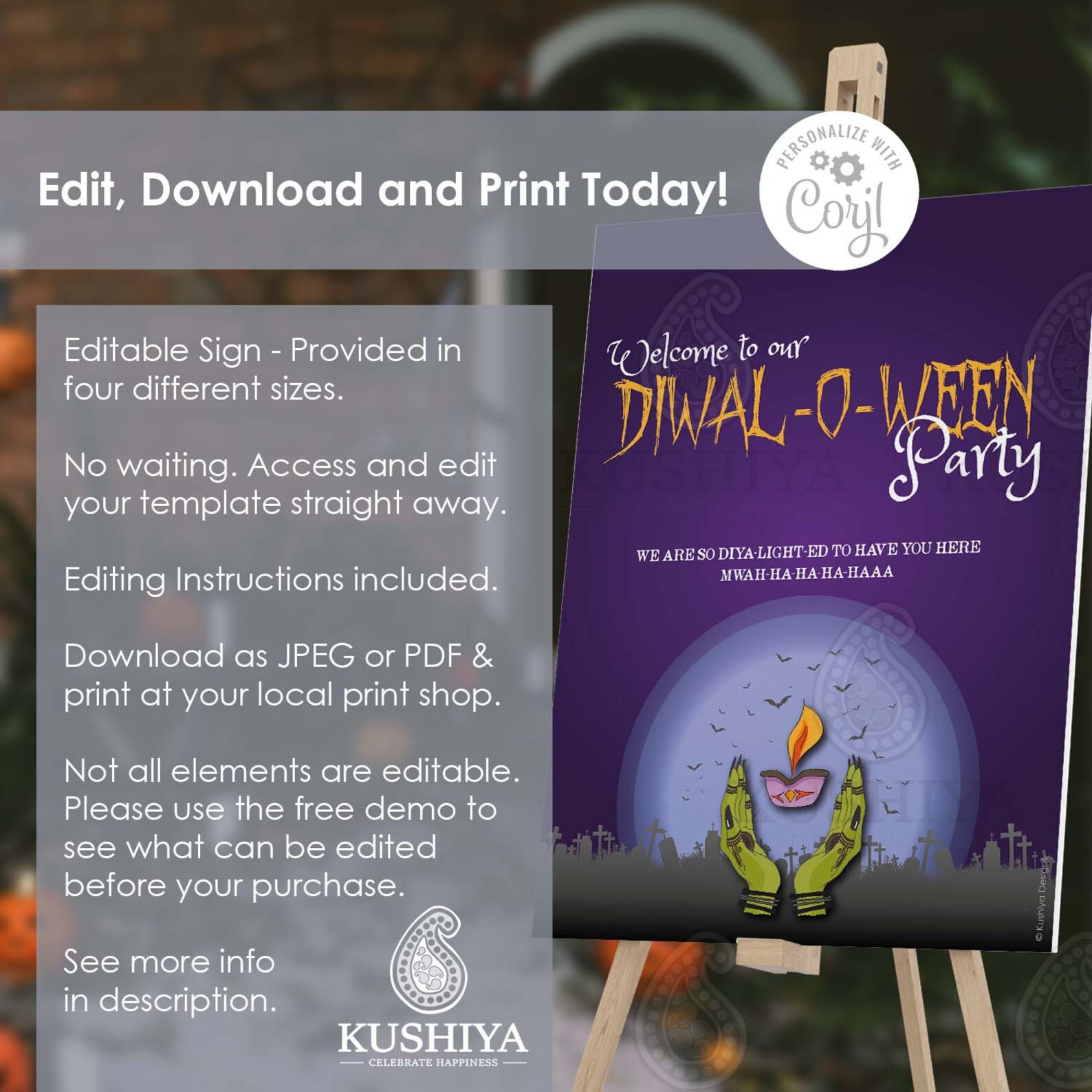 Diwal-o-ween Welcome Sign - Diwali, Halloween, Desi Themed, Indian ...