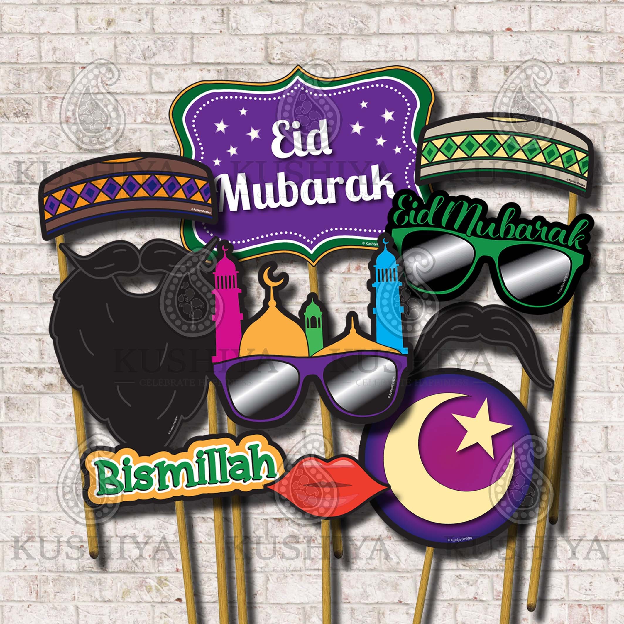 Eid Party Photo Booth Props - Set of 17 - Eid Celebrations, Eid Party ...