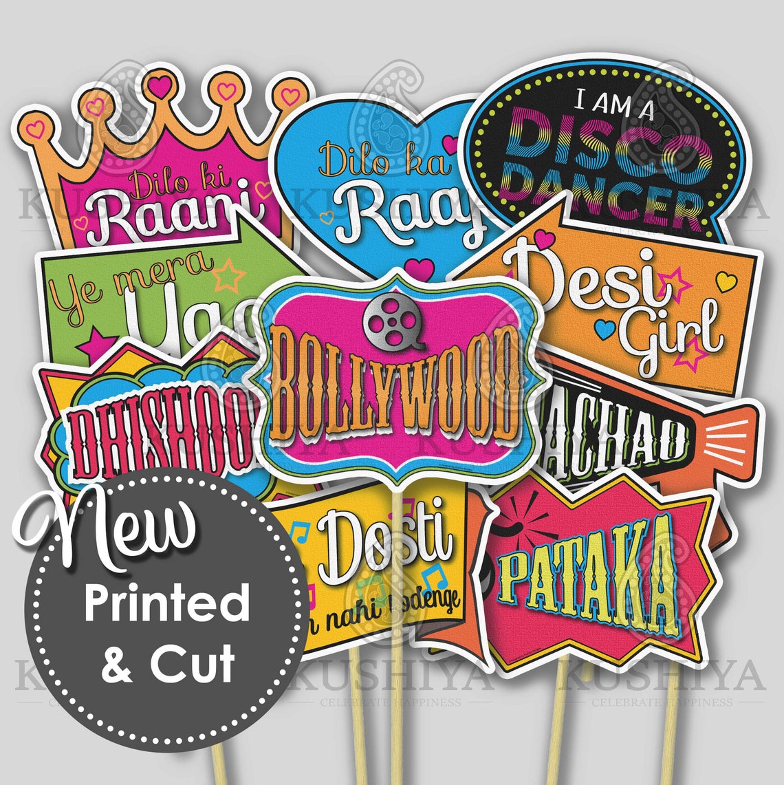 Printed and Cut Bollywood Party Photo Booth Props Set of 10 | Etsy