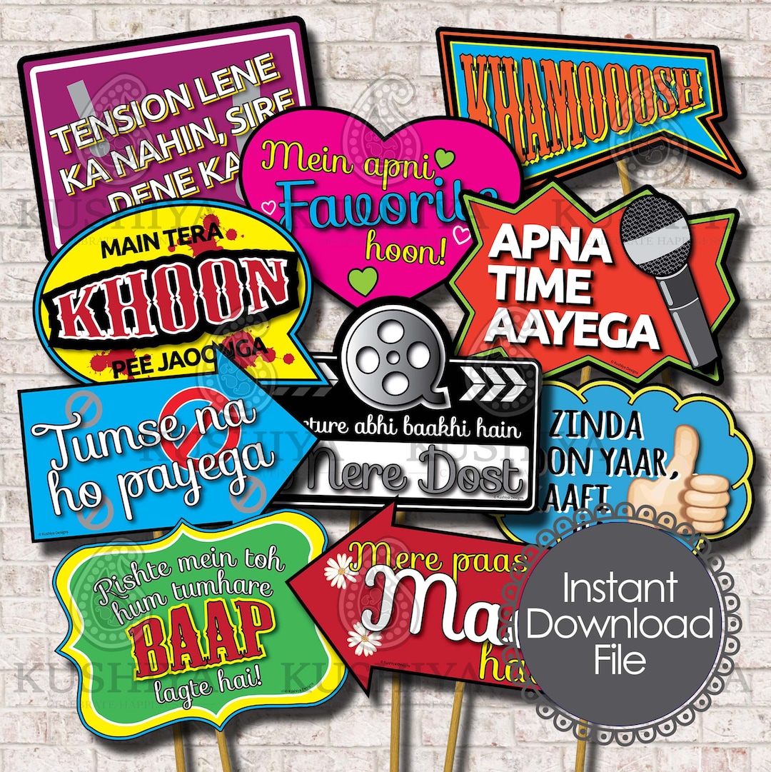 Bollywood Film Dialogue Photo Booth Props - Set of 10 - Bollywood Party ...