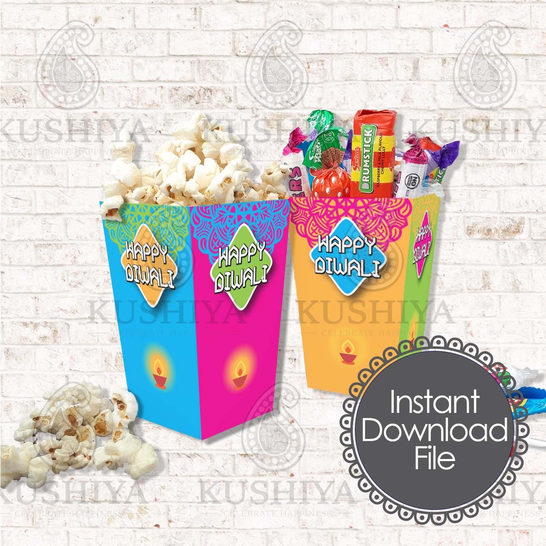 Happy Diwali Popcorn Box - Diwali Party, DIY Popcorn Box, Diwali ...