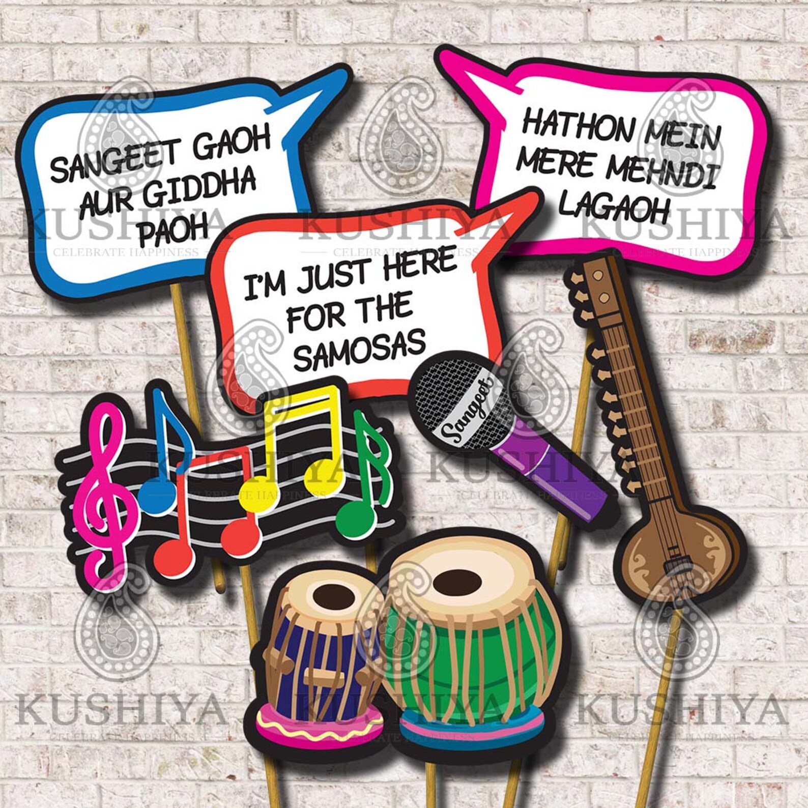 Sangeet / Mehndi Night Photo Props - Set of 16 - Indian Wedding, Party ...