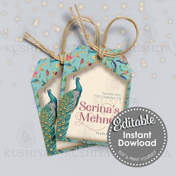 Peacock Theme Gift/Favour Tags - Mehndi, Sangeet, Bridal Shower ...