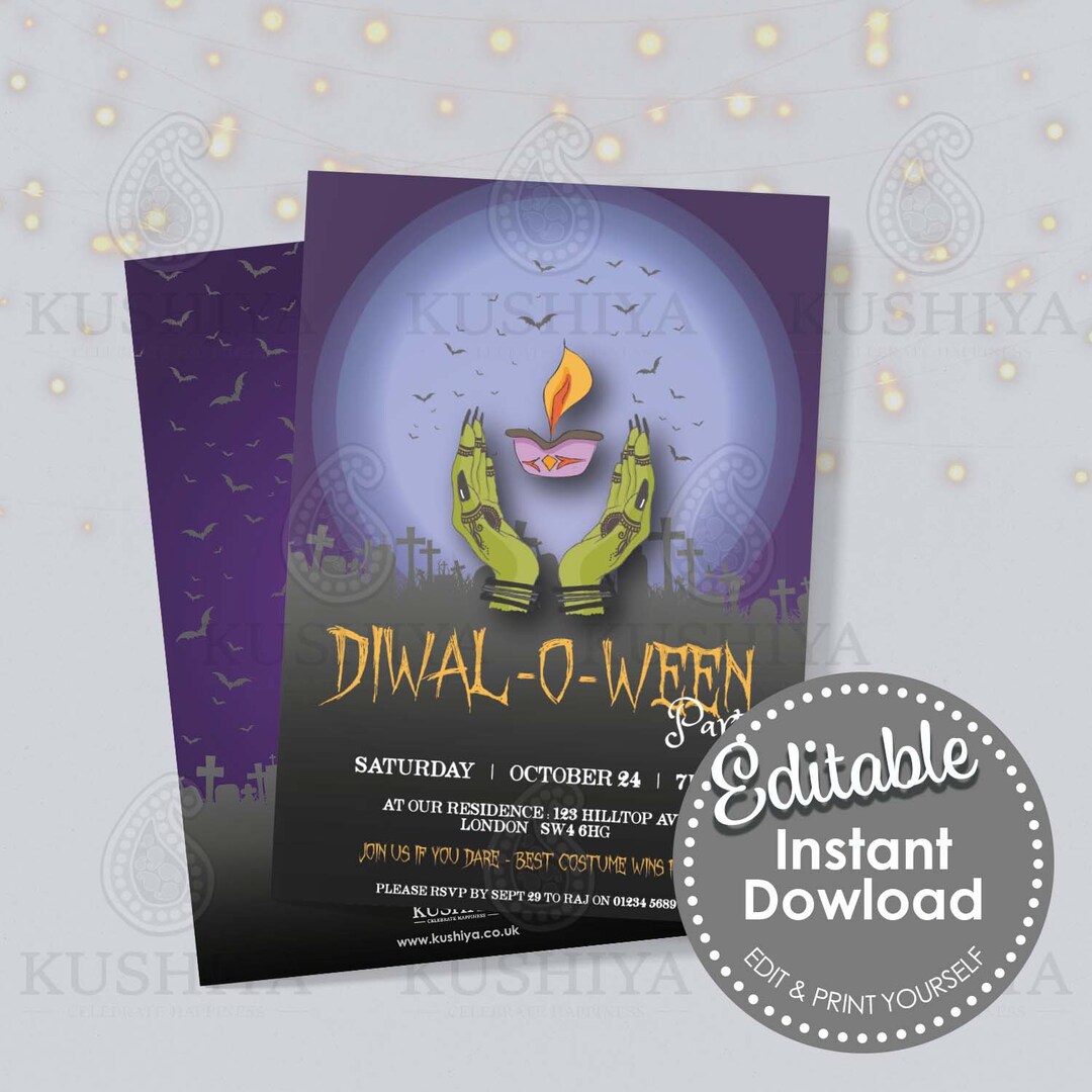 Diwal-o-ween Party Invitation - Diwali, Desi Halloween, South Asian ...