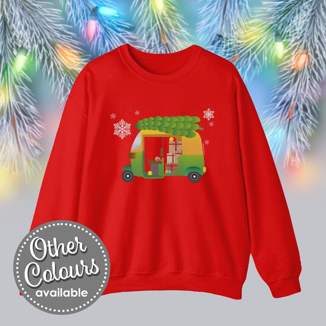 Indian Tuk Tuk Christmas Jumper - Desi Xmas Sweater, Rickshaw, South ...