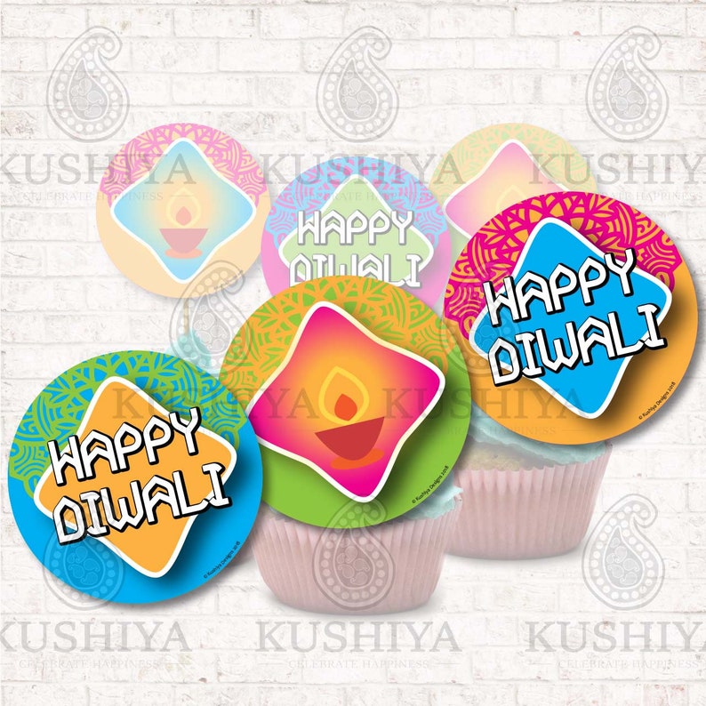 Happy Diwali Colourful Cupcake Toppers - Diwali Decoration, Diwali Food ...