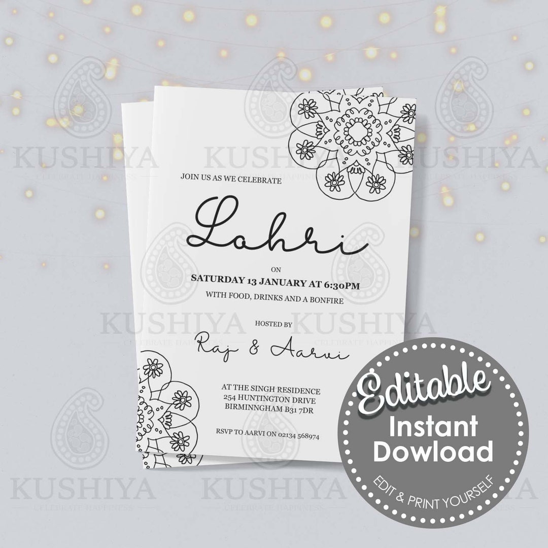 Simple Mandala Lohri Invitation - Lohri Party, Editable, Edit Yourself ...
