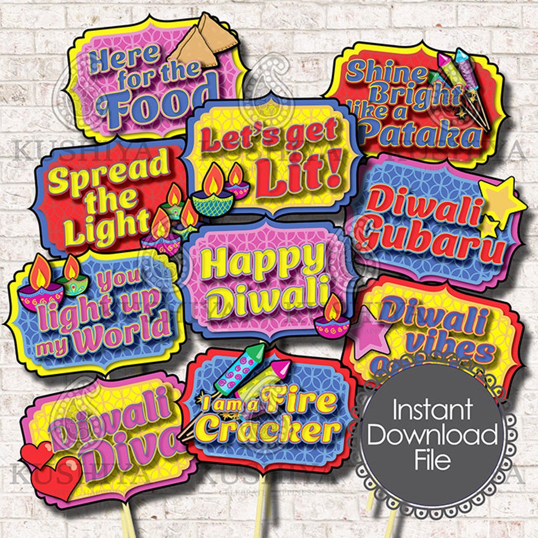 Diwali Themed Wordy Photo Booth Props - Set of 10 -diwali Celebrations ...