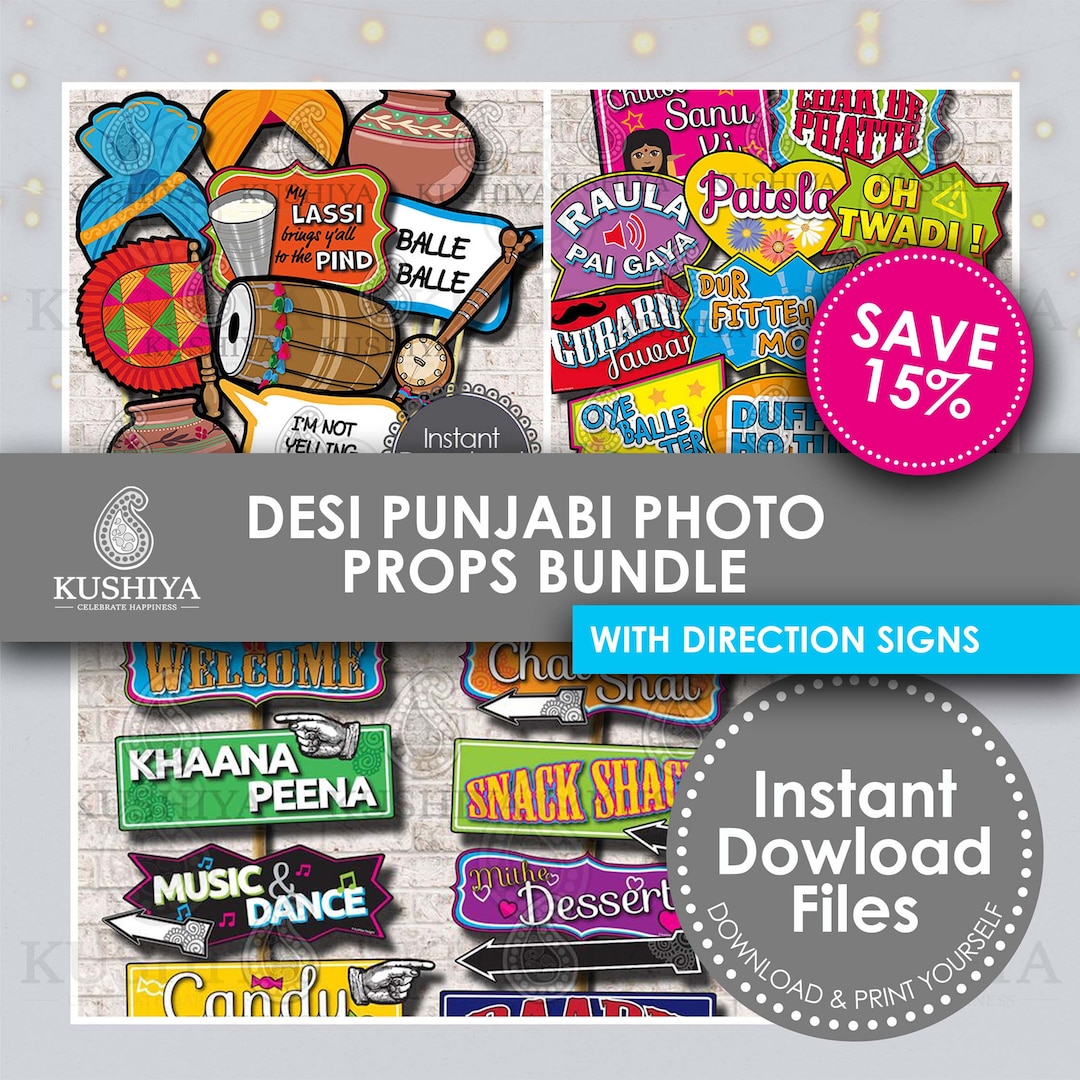 Desi Punjabi Themed Party Bundle - Includes 2 Sets of Photo Props and 1 ...