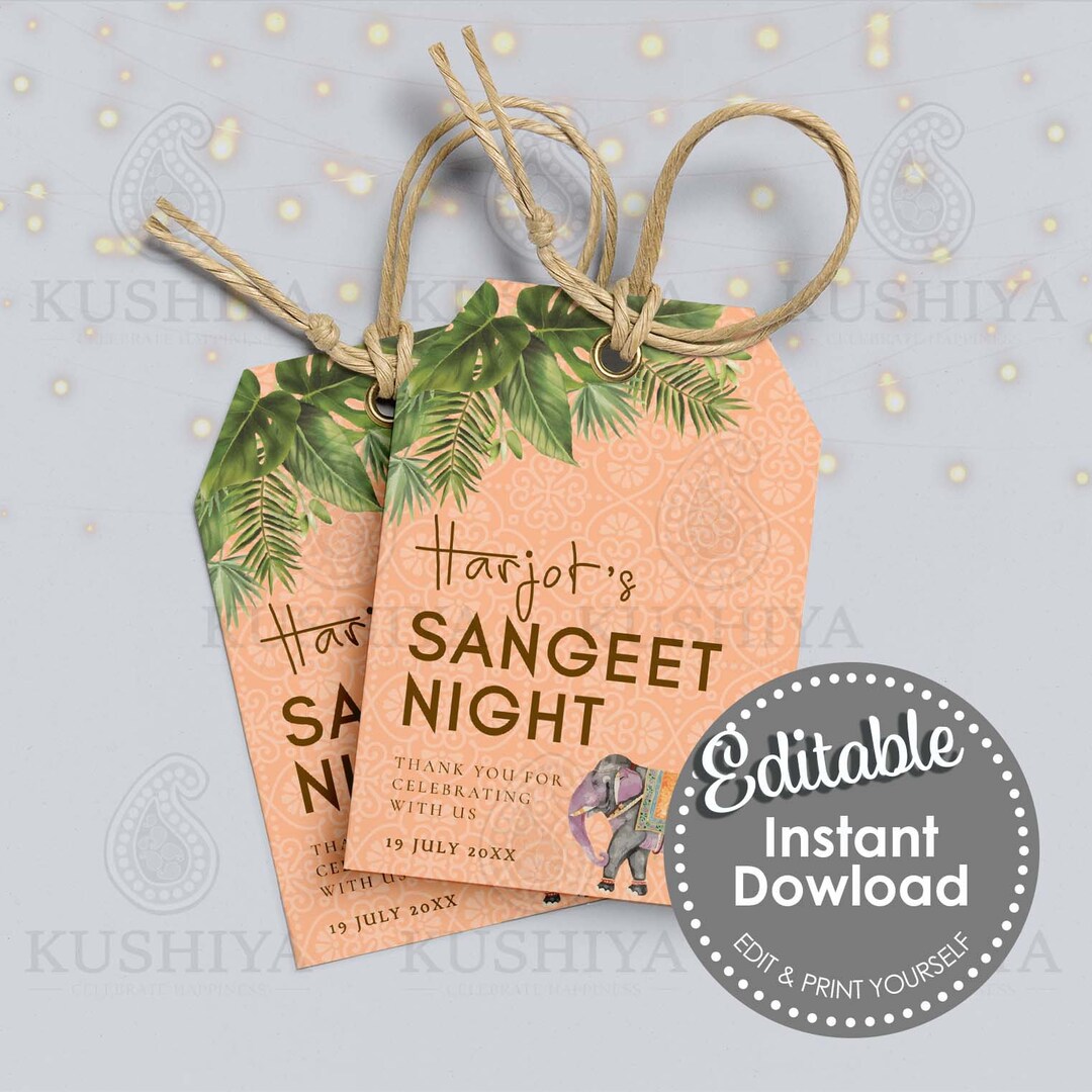 Indian Elephant Gift/favour Tags - Mehndi, Sangeet, Bridal Shower ...