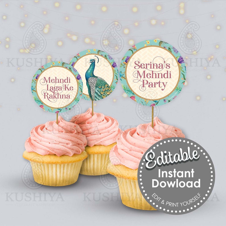Peacock Theme Cupcake Toppers Mehndi Sangeet Bridal - Etsy UK