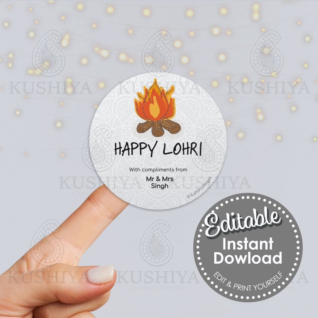 Happy Lohri Party Circle Sticker Custom, Editable, Personalised ...