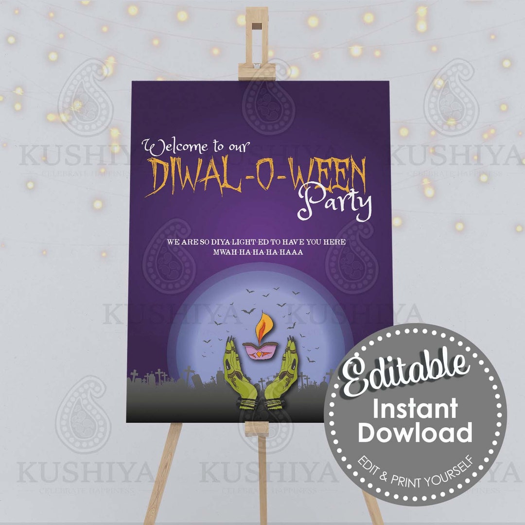 Diwal-o-ween Welcome Sign - Diwali, Halloween, Desi Themed, Indian ...