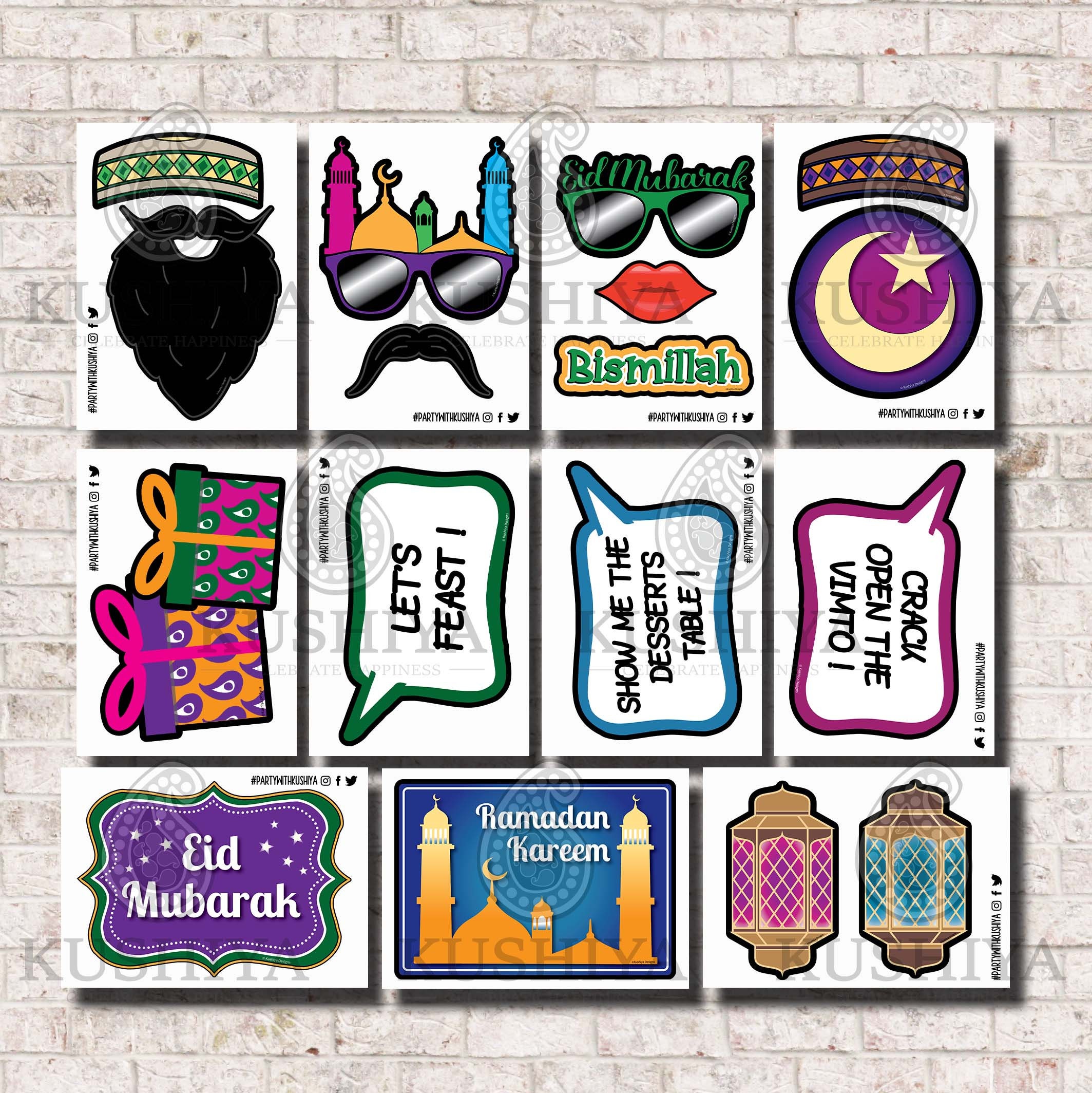 Eid Party Photo Booth Props - Set of 17 - Eid Celebrations, Eid Party ...