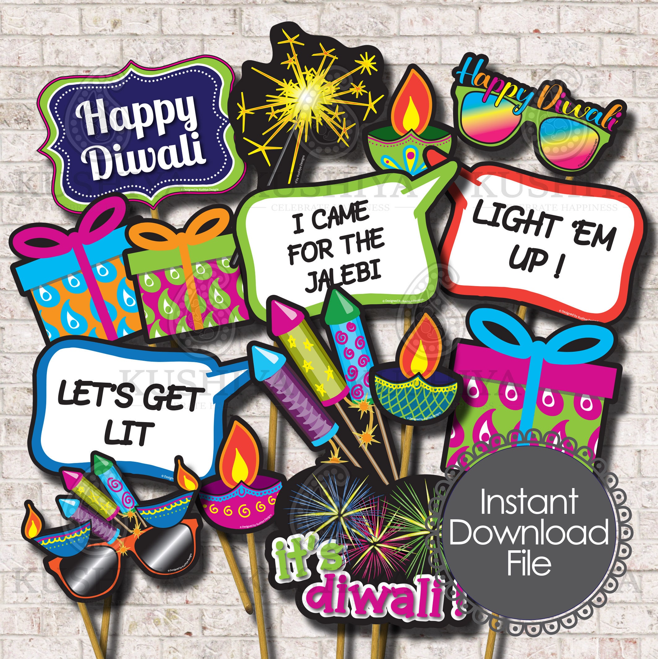Diwali Party Photo Booth Props Set of 14 Diwali - Etsy