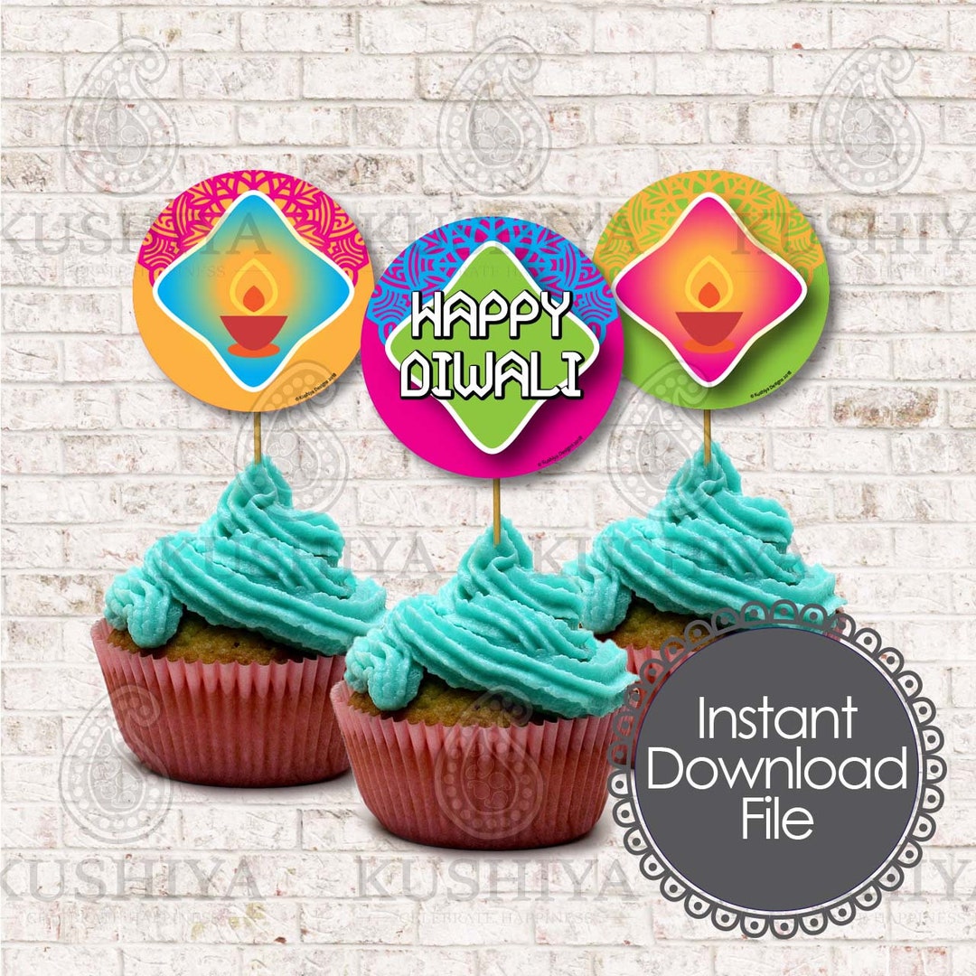 Happy Diwali Colourful Cupcake Toppers - Diwali Decoration, Diwali Food ...