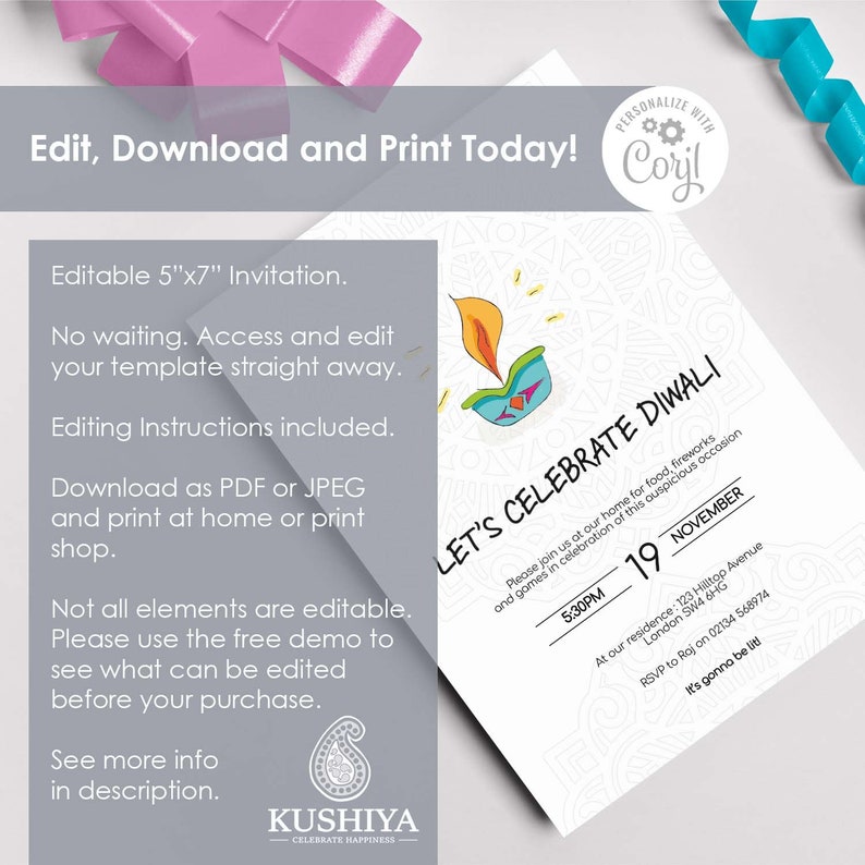 Let's Celebrate Diwali Invitation Diya Editable - Etsy