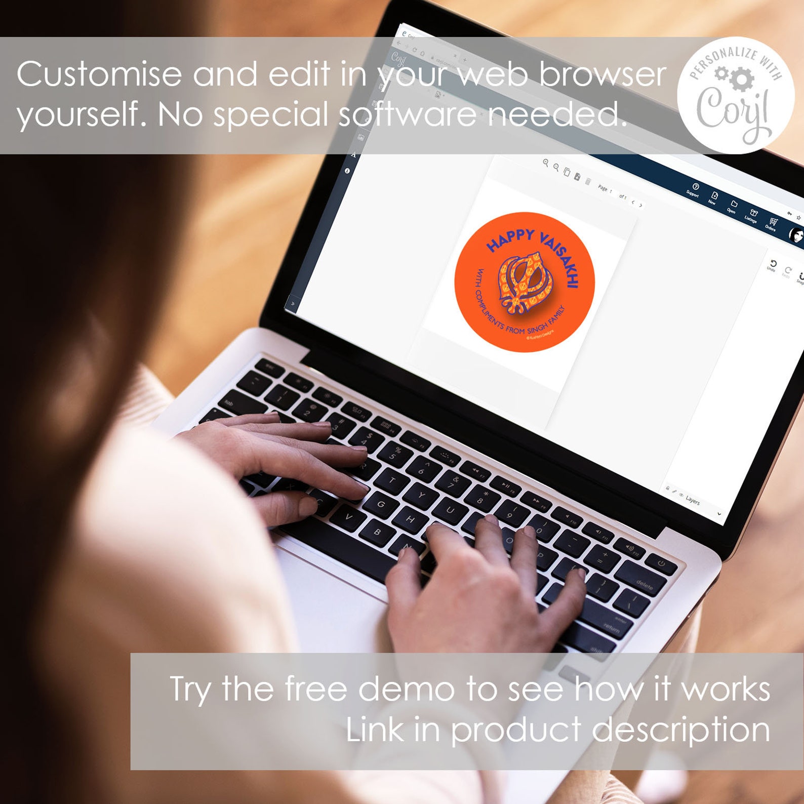 Happy Vaisakhi Orange Circle Sticker - Khanda, Sikh, Editable ...