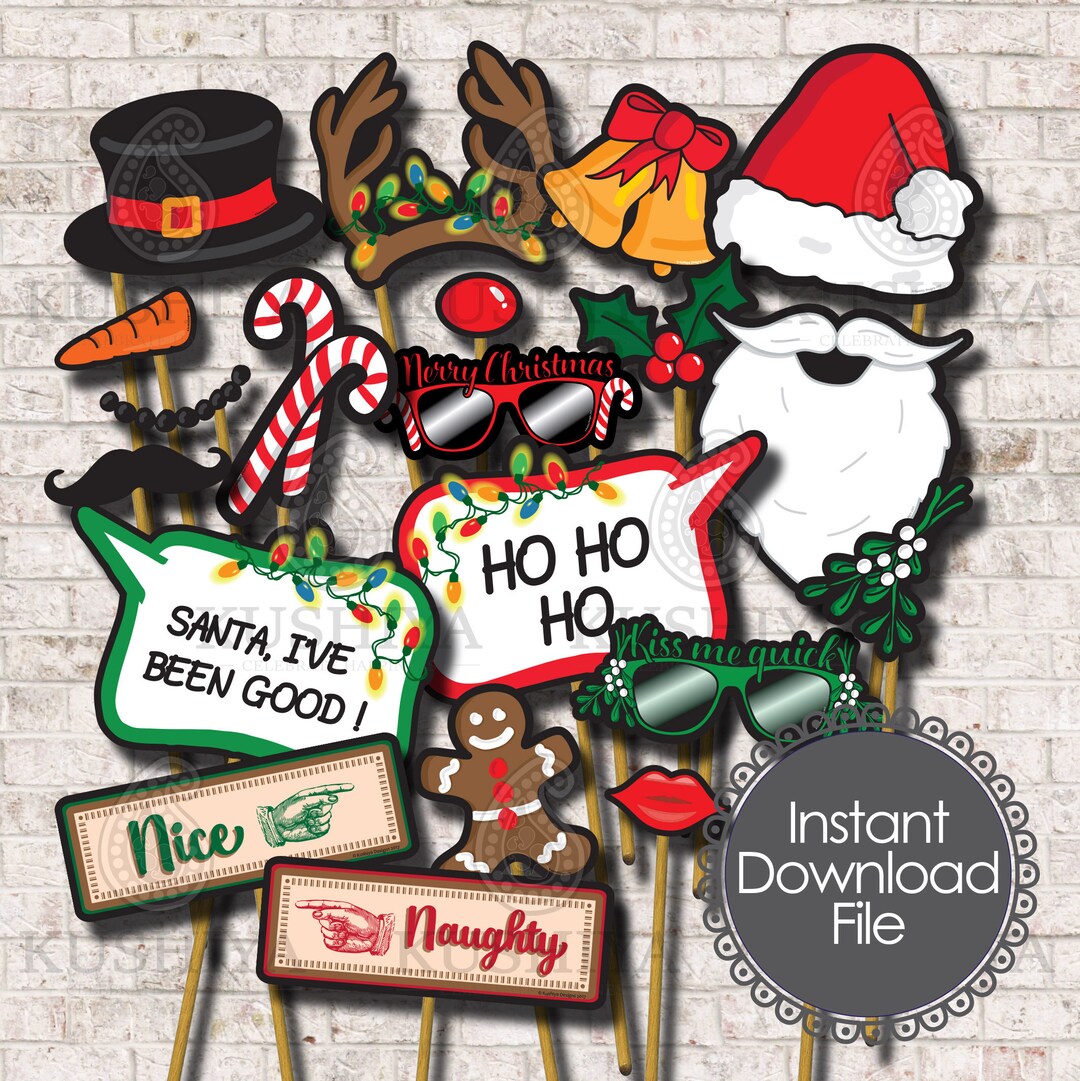 Christmas Photo Booth Props - Set of 20 - Fun Christmas Party Signs ...